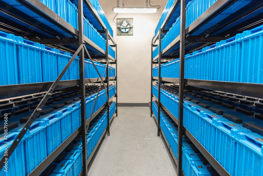 Battery room,Rows of batteries in industrial backup power system. Stock ...