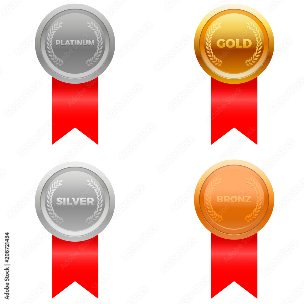 Medal award vector in four colors, platinum, gold , silver , and bronze ...