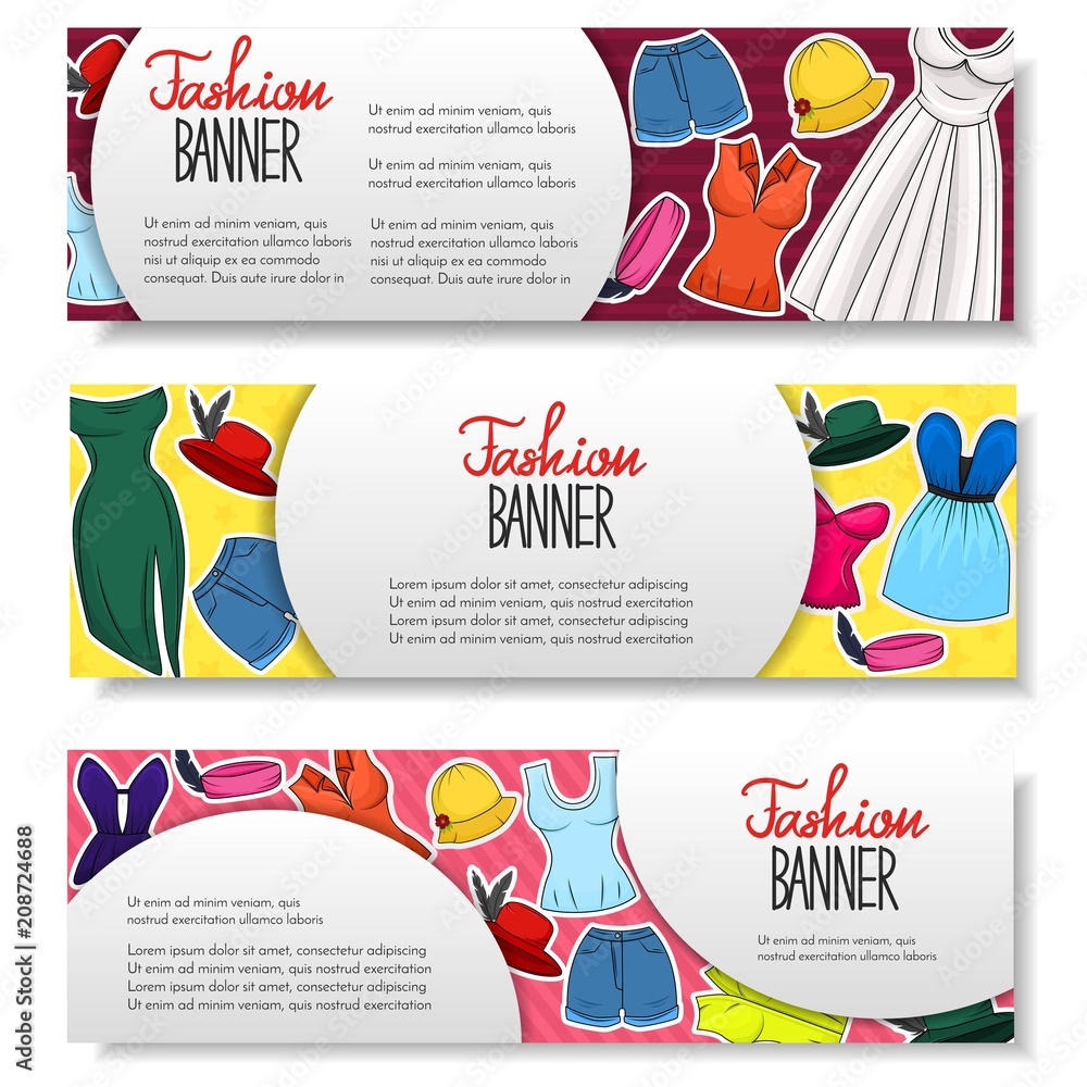 Set of 3 brochure with clothing and accesories for women. Boutique ...