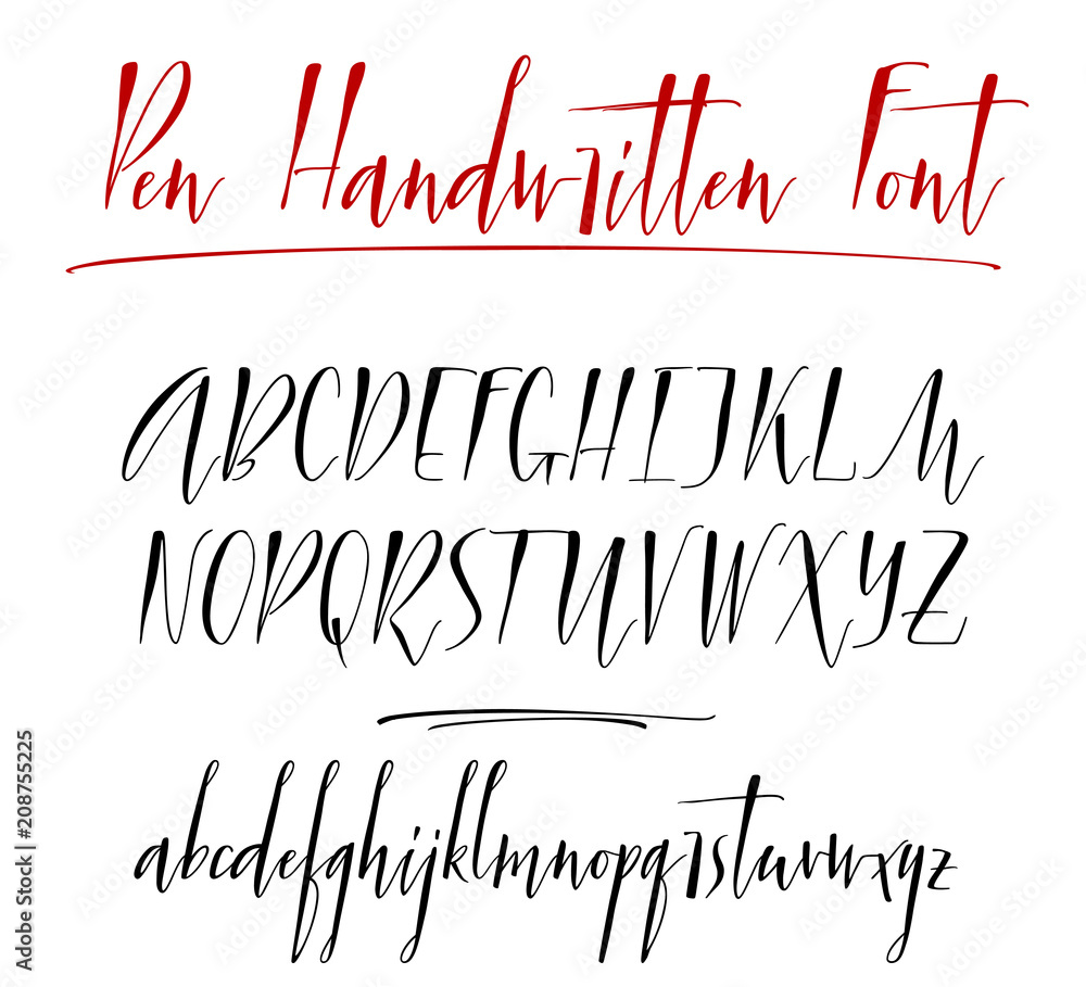 Pen lettering vector alphabet. Uppercase and lowercase handwritten ...