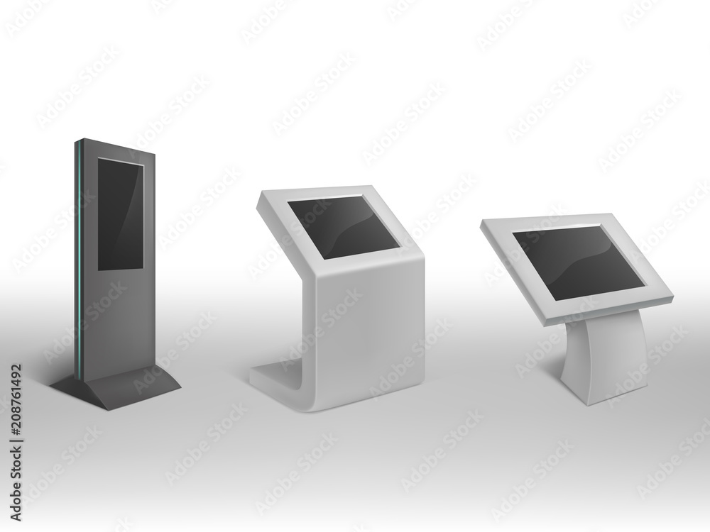 Vector 3d realistic digital informational kiosks. Interactive digital ...