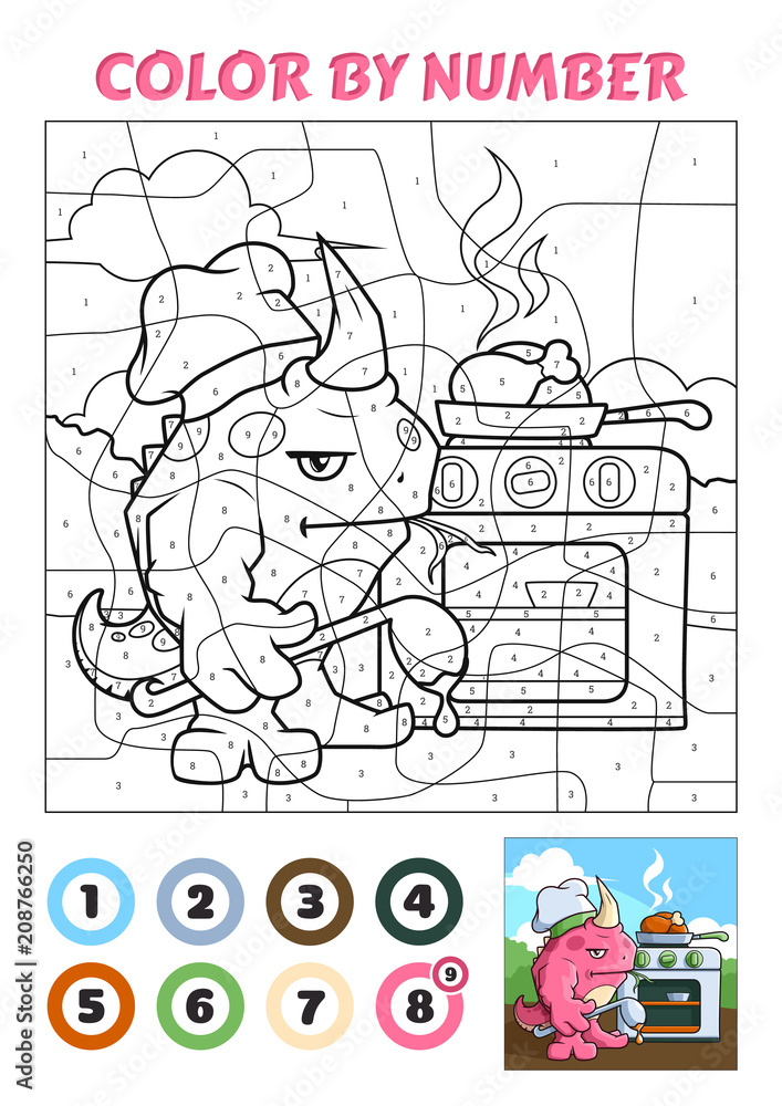 Color by Number is an educational game for children. Grumpy pink ...