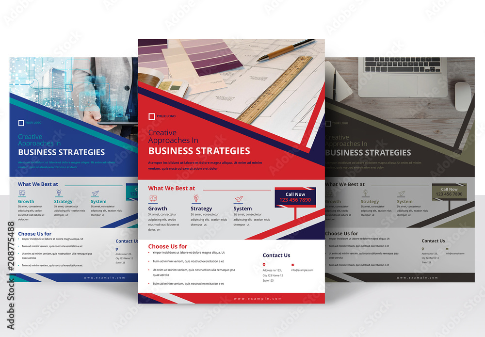 Flyer Layout with Diagonal Headers Stock Template | Adobe Stock