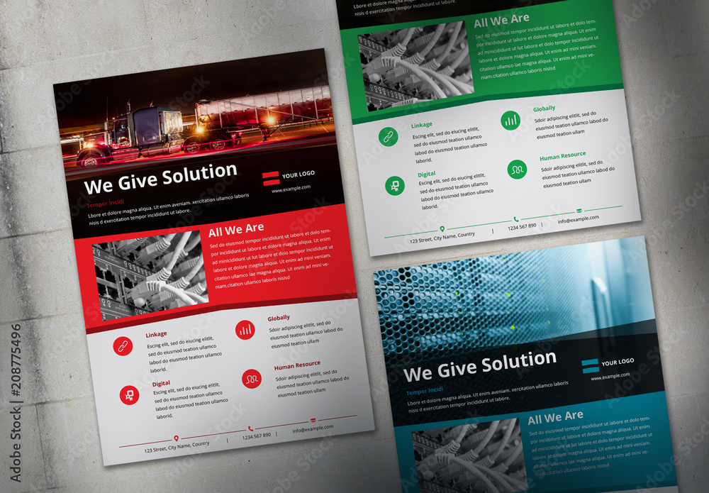 Flyer Layout with Colorful Headers Stock Template | Adobe Stock