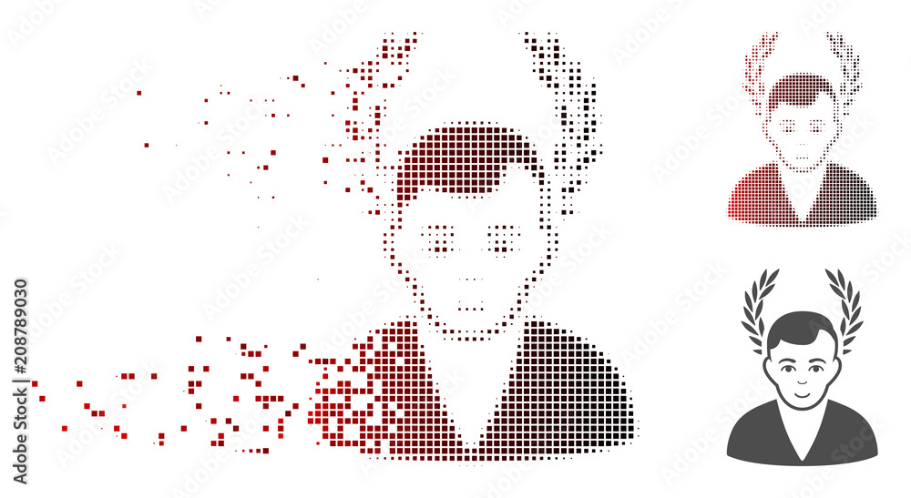 Vector glory person icon in sparkle, dotted halftone with red to black ...