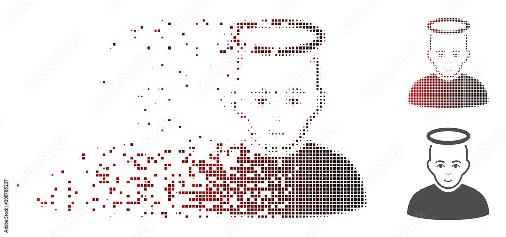 Vector holy man icon in dispersed, dotted halftone with red to black ...