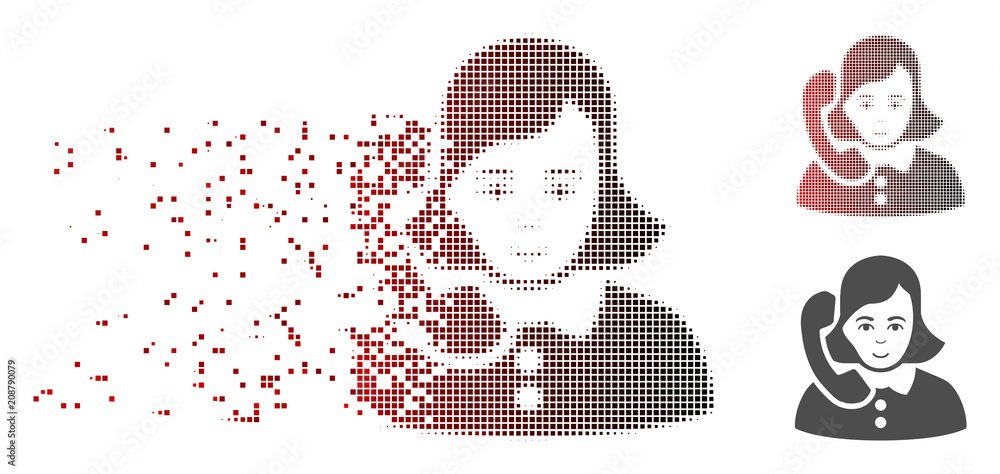 Vector receptionist icon in sparkle, dotted halftone with red to black ...