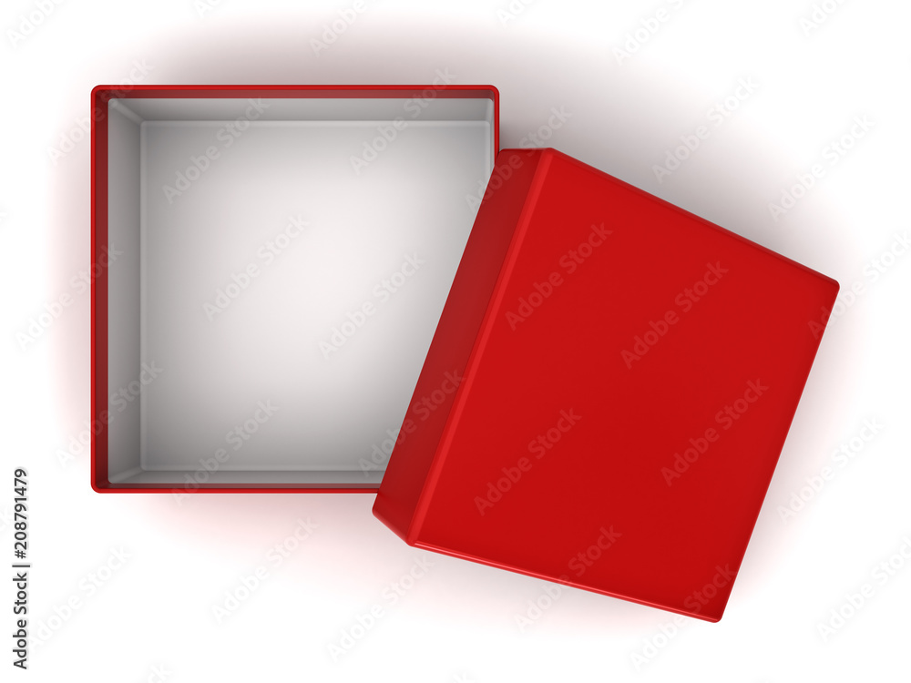 Blank open red cardboard box with cover lid isolated on white ...