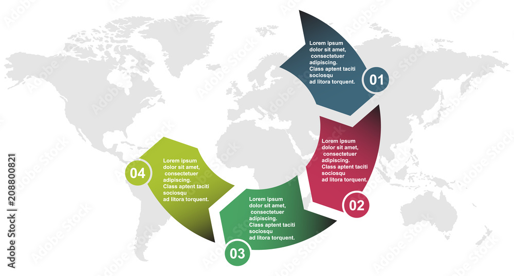 4 step vector element in four colors with labels, infographic diagram ...