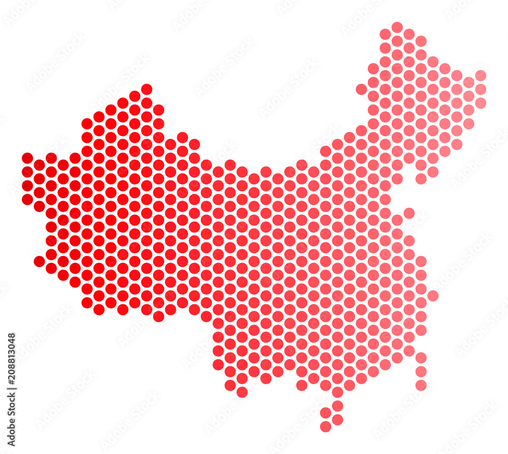 Red round spot China map. Geographic scheme in red color with ...