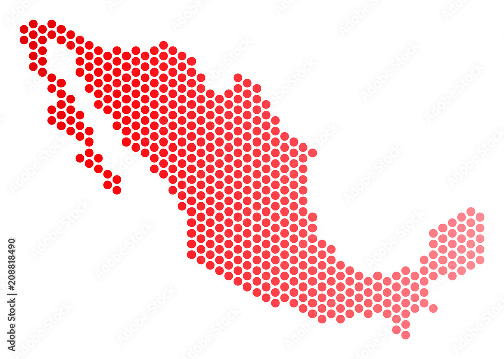 Red circle dot Mexico map. Geographic scheme in red color with ...