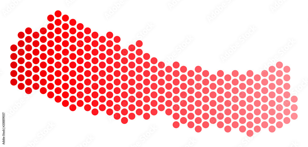 Red dotted Nepal map. Geographic plan in red color with horizontal ...