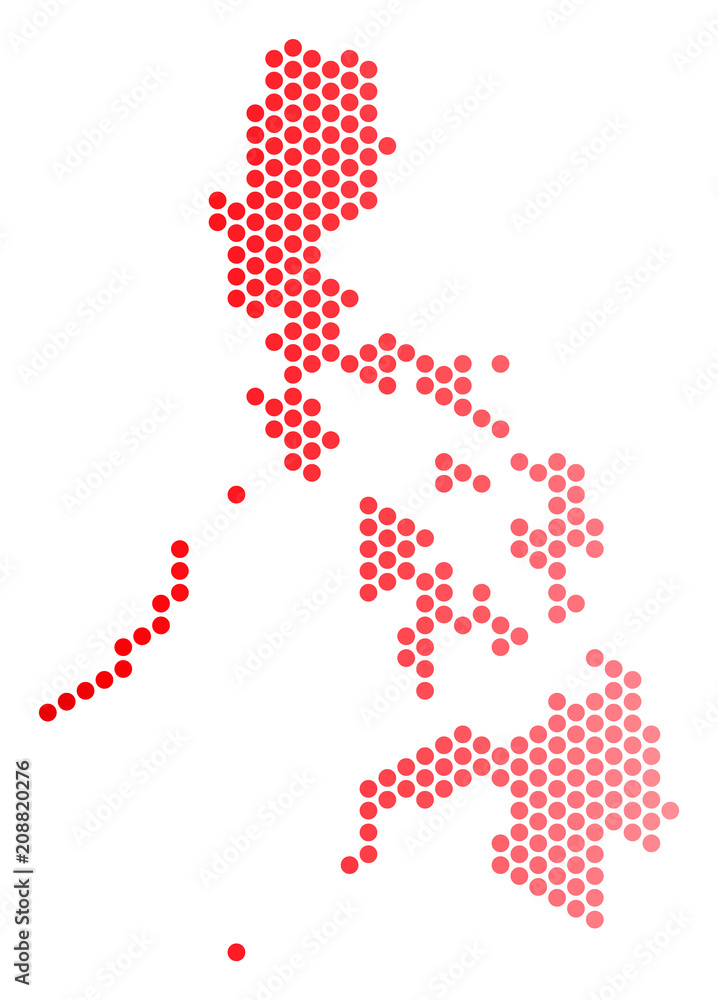 Red dotted Philippines map. Geographic plan in red color with ...