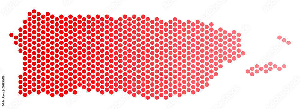 Red dotted Puerto Rico map. Geographic scheme in red color with ...