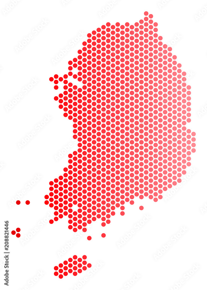 Red round spot South Korea map. Geographic scheme in red color with ...