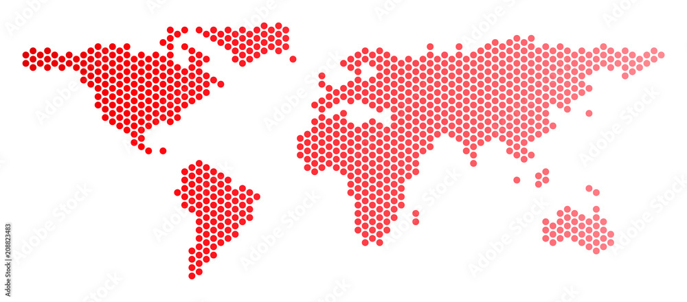 Red dotted world map. Geographic scheme in red color with horizontal ...