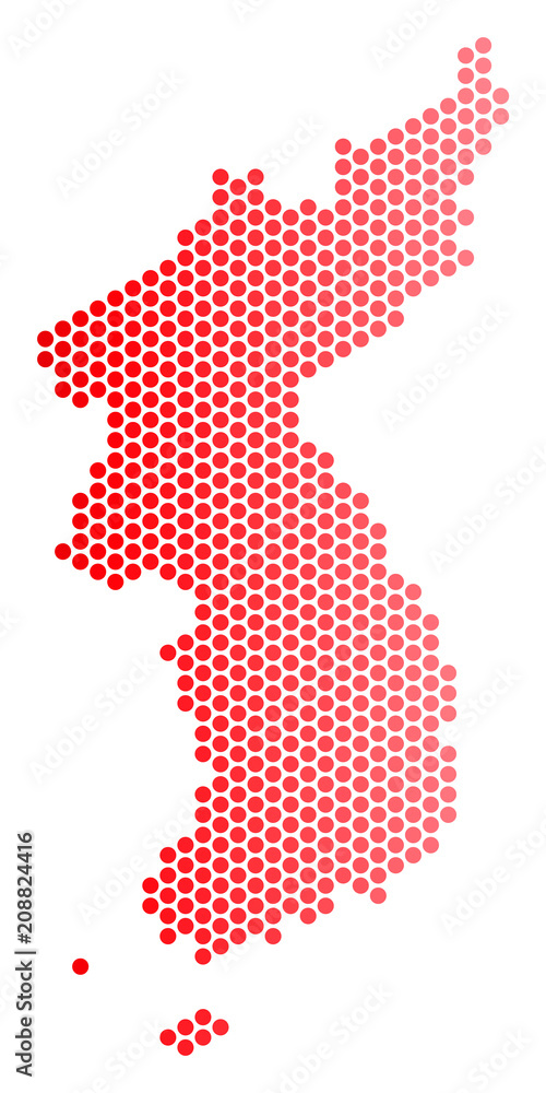 Red pixelated North and South Korea map. Geographic scheme in red color ...