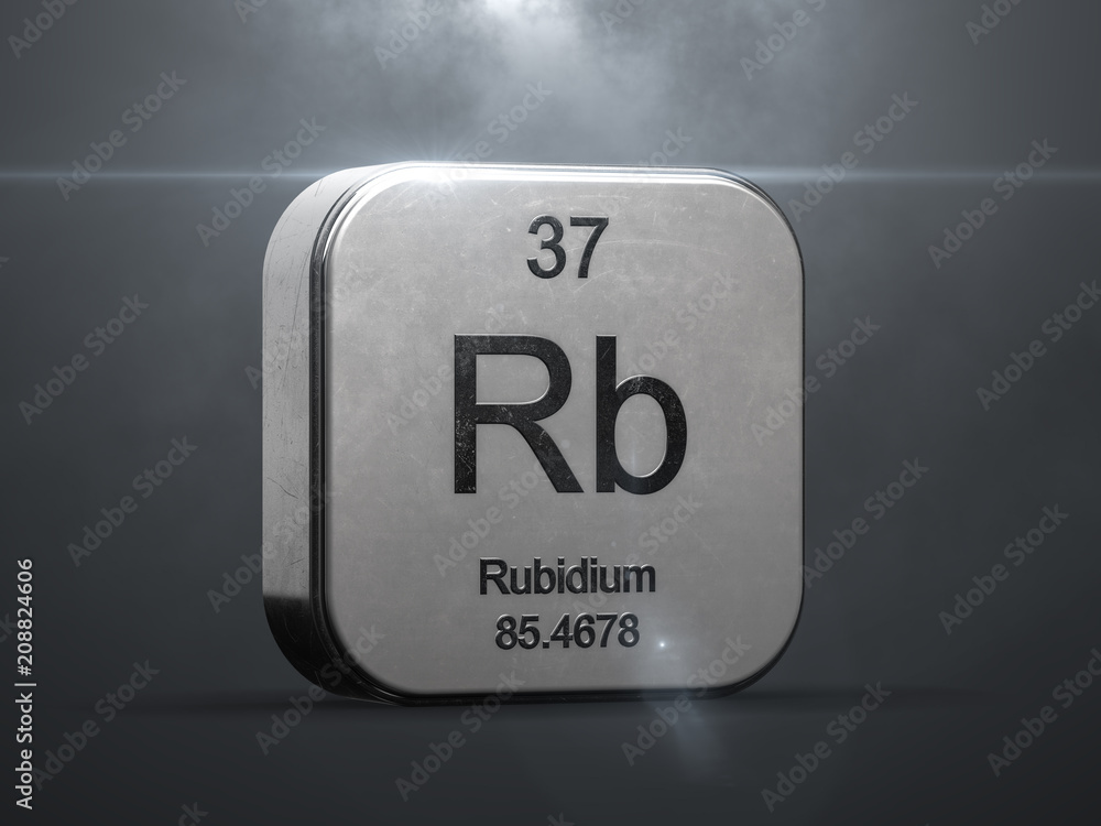 Rubidium element from the periodic table. Metallic icon 3D rendered ...