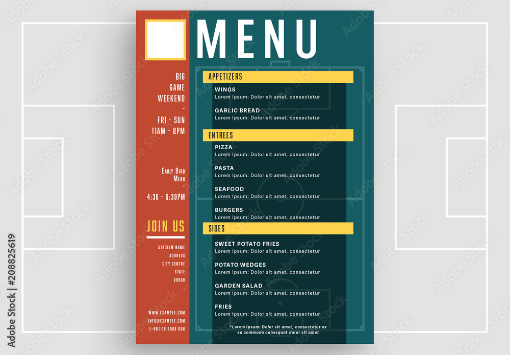 Football/Soccer-Themed Menu Layout Stock Template | Adobe Stock