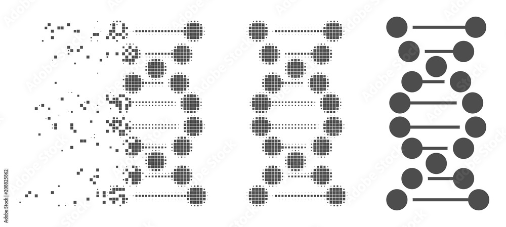 Gray vector DNA icon in dissolved, dotted halftone and undamaged whole ...