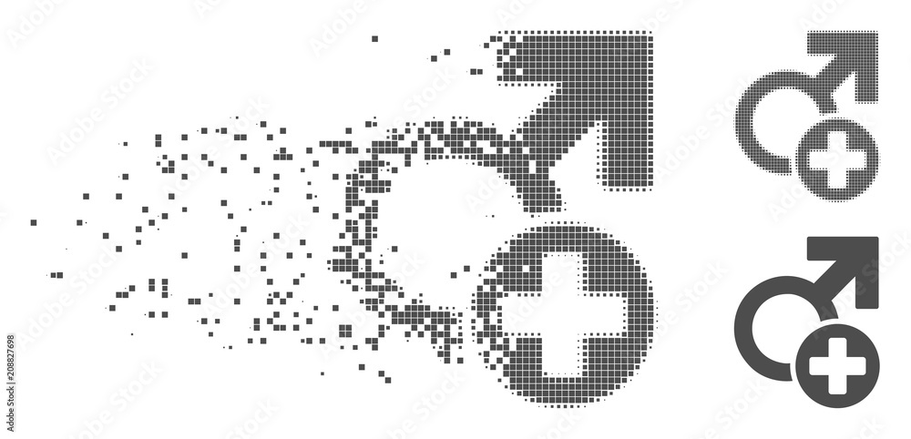 Grey vector male medicine icon in dispersed, dotted halftone and ...