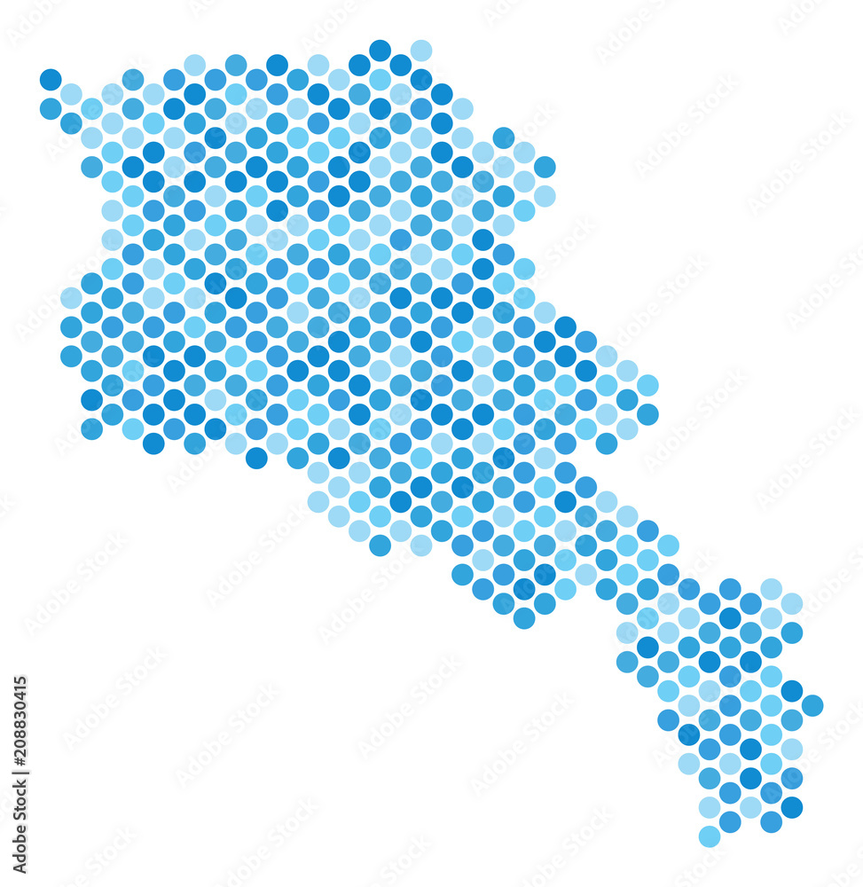 Blue dotted Armenia map. Vector geographic map in blue color hues on a ...