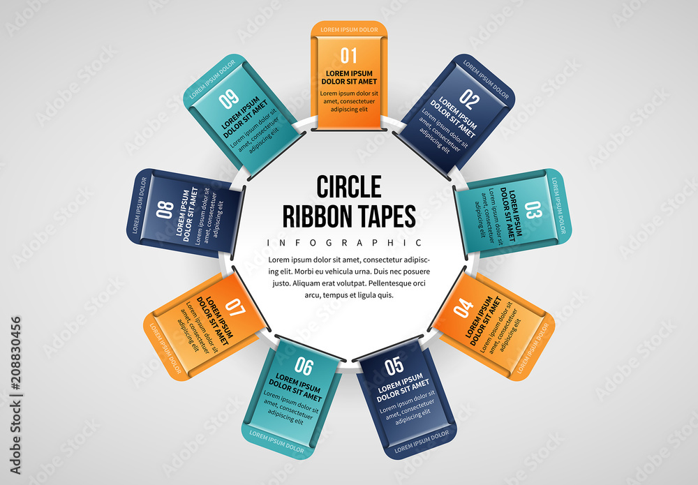 9 Ribbon Tabs in Circle Infographic Stock Template | Adobe Stock