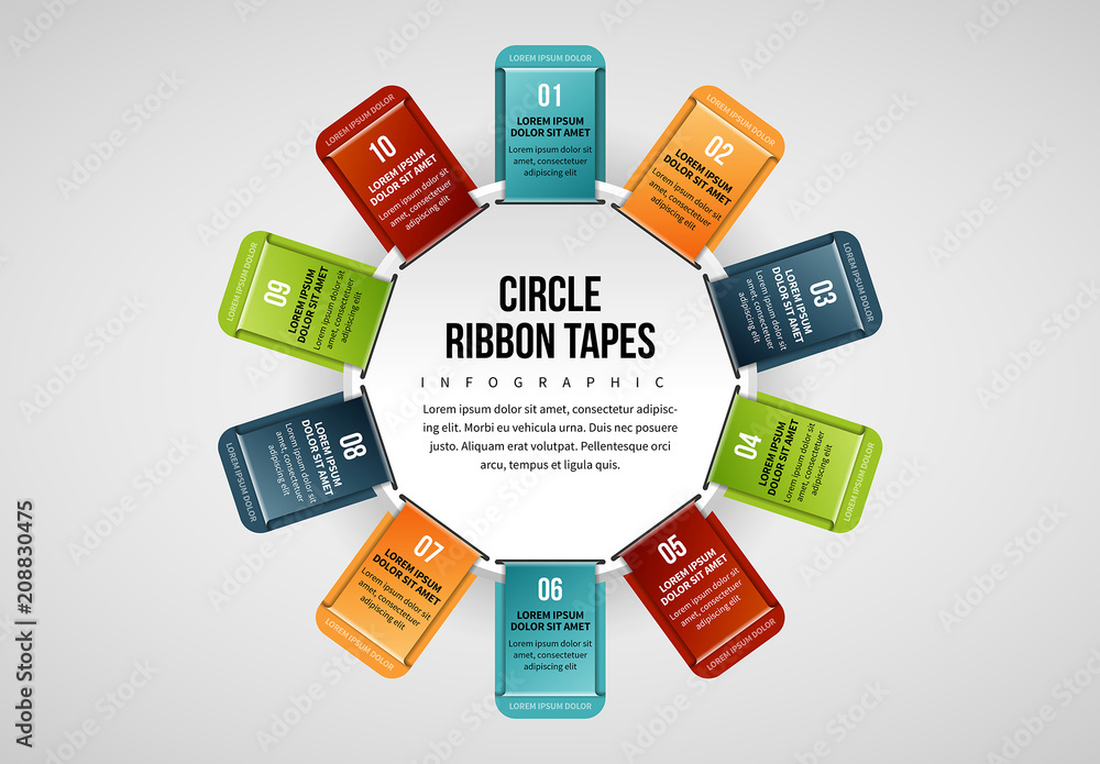 10 Ribbon Tabs in Circle Infographic Stock Template | Adobe Stock