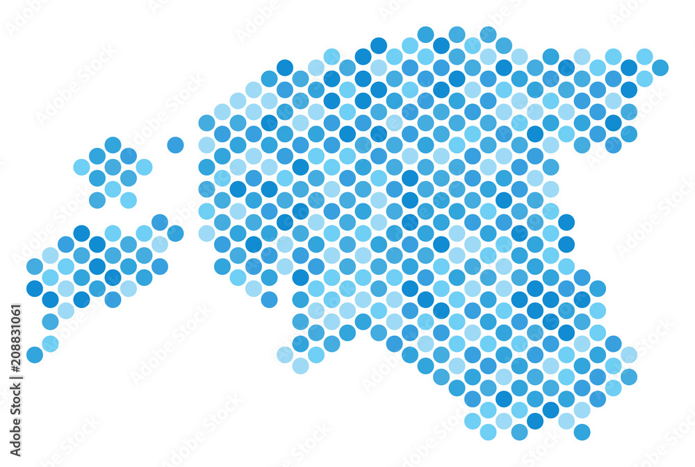 Blue dotted Estonia map. Vector geographic map in blue color shades on ...