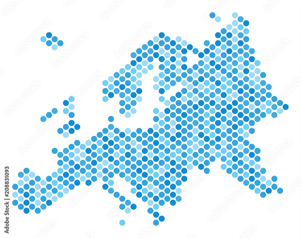Blue dotted Europe map. Vector geographic map in cold blue color ...