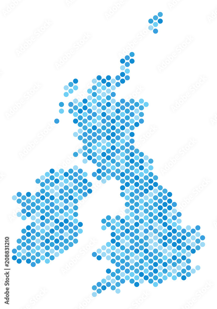 Blue pixelated Great Britain and Ireland map. Vector geographic map in ...