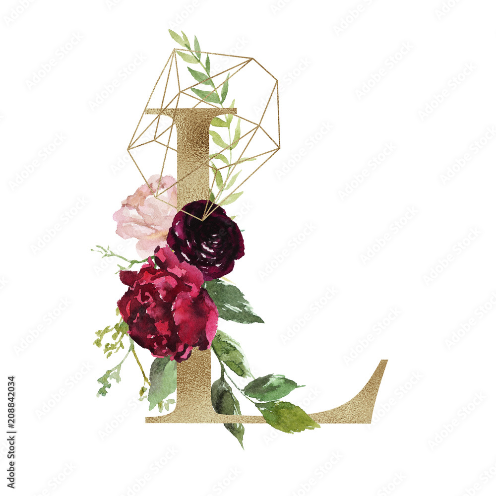 Floral Alphabet - letter L with flowers bouquet composition and ...