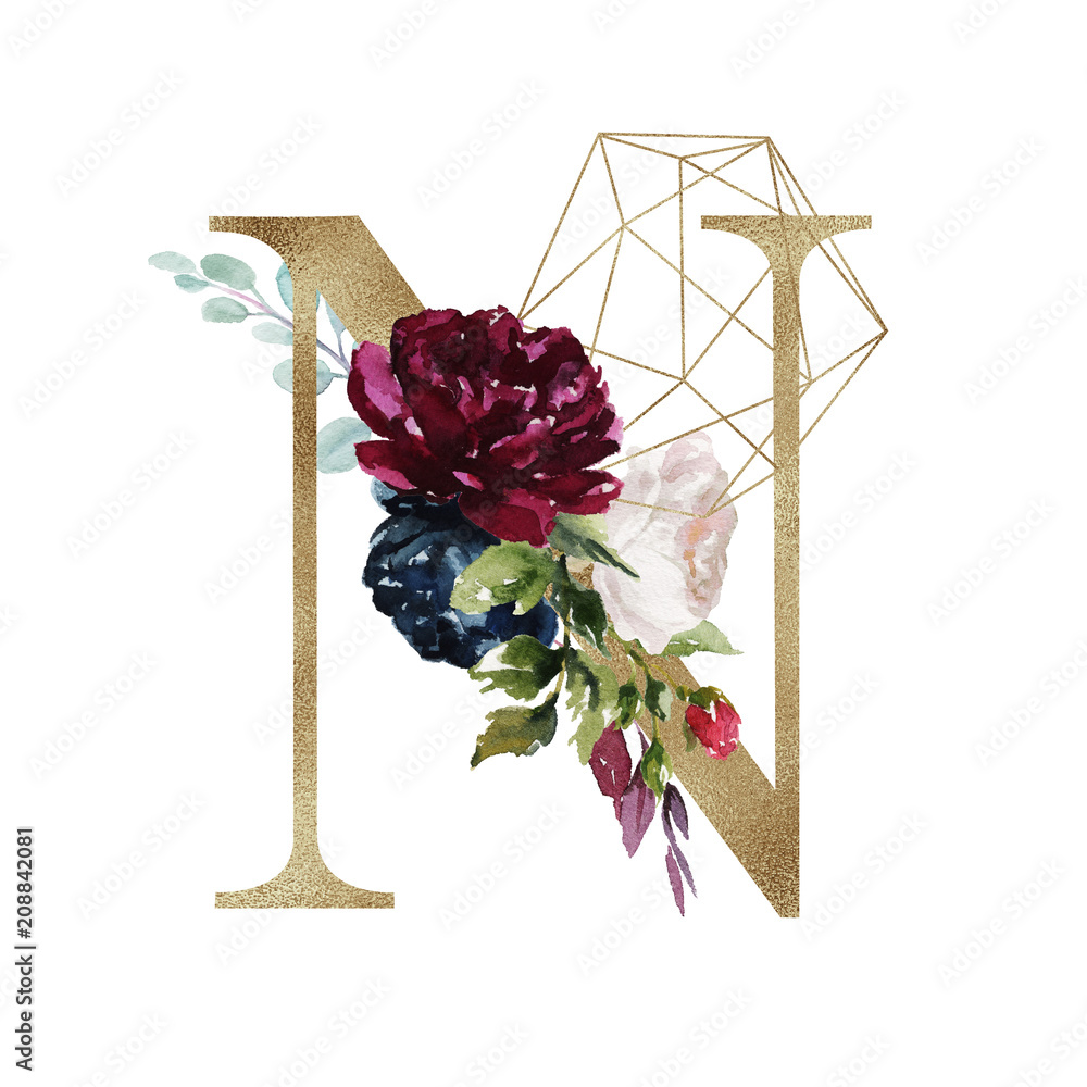 Floral Alphabet - letter N with flowers bouquet composition and ...