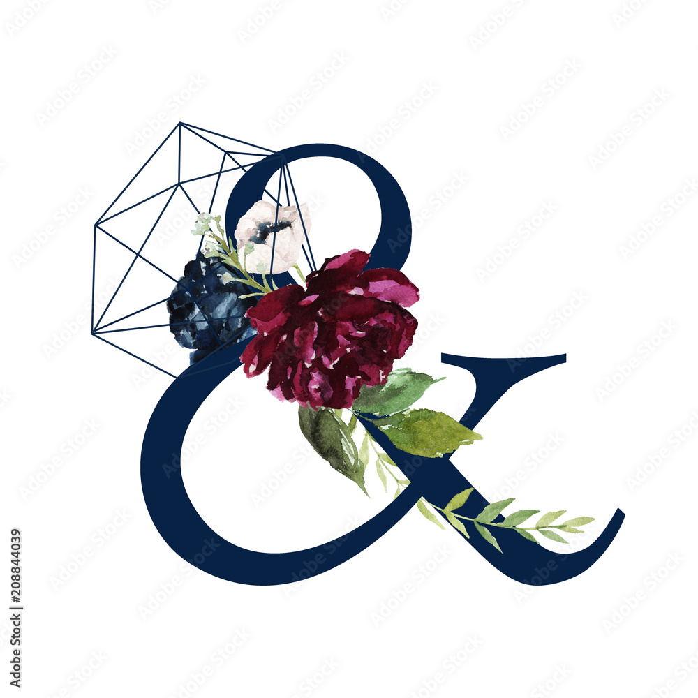 Floral Alphabet - logogram & with flowers bouquet composition and ...