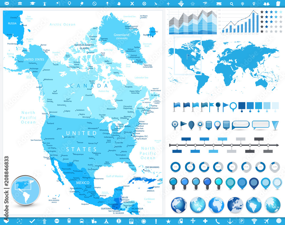 North America Map and infographic elements Stock Vector | Adobe Stock