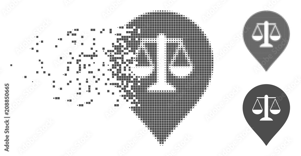 Grey vector justice weight marker icon in dispersed, pixelated halftone ...