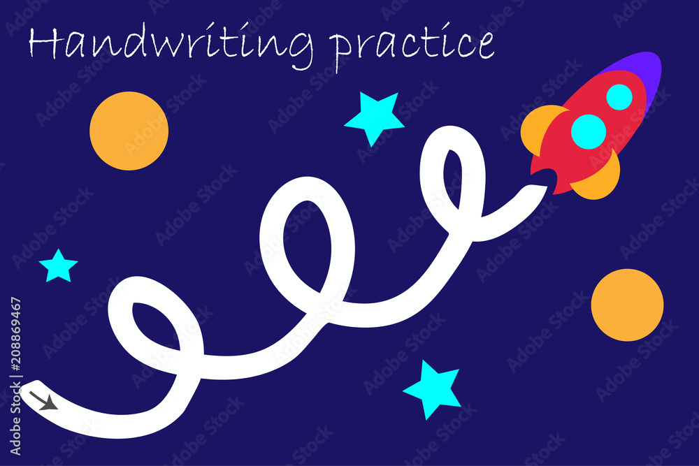 Draw track of rocket, handwriting practice sheet, kids preschool ...
