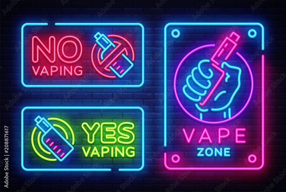 Vaping neon signs collection vector template, light banner, bright ...