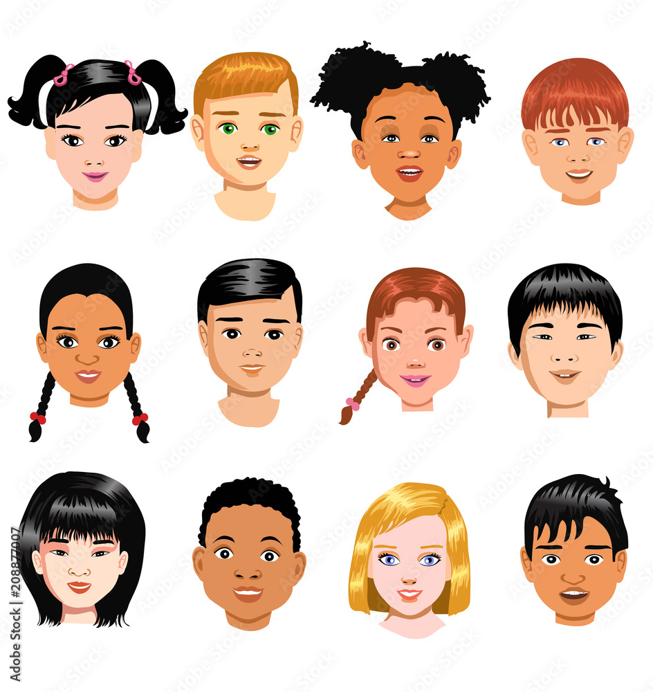 group of children face of different nationalities Stock Vector | Adobe ...