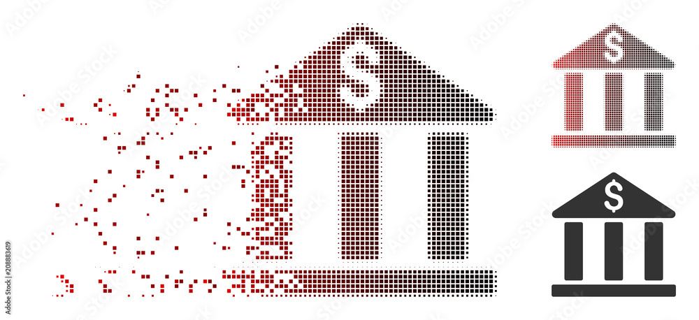 Vector bank building icon in dissolved, dotted halftone and undamaged ...