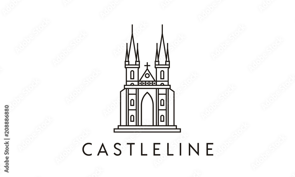 Minimalist Line Art European Medieval Castle Church Cathedral Palace ...
