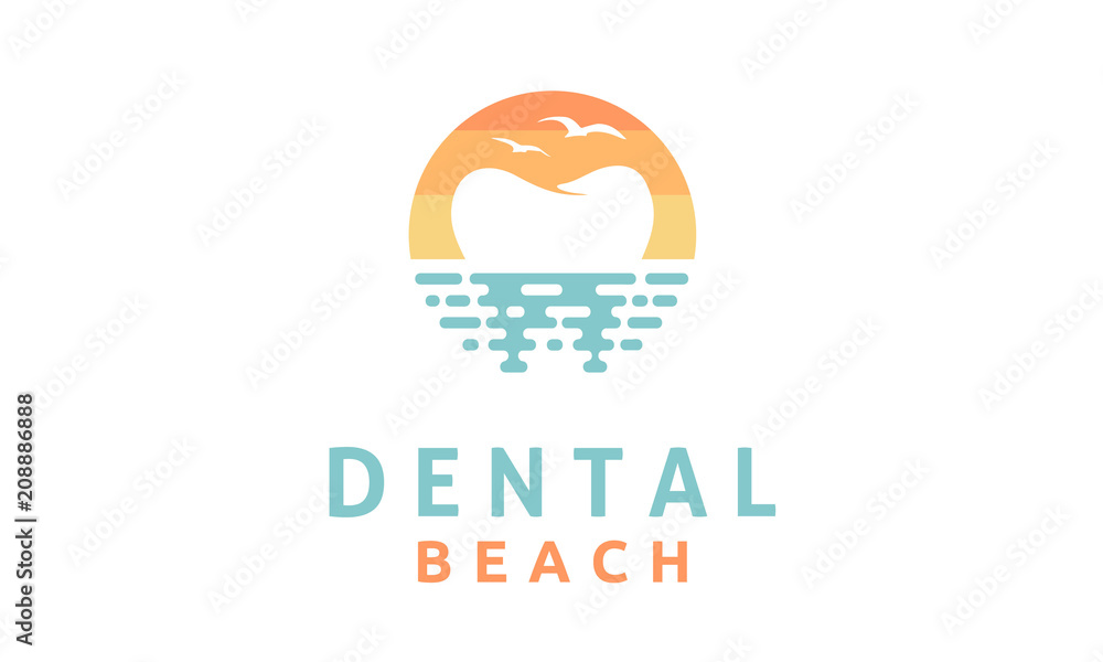Modern Tooth Teeth Dental with Sun Birds Sea Ocean Wave for Beach ...