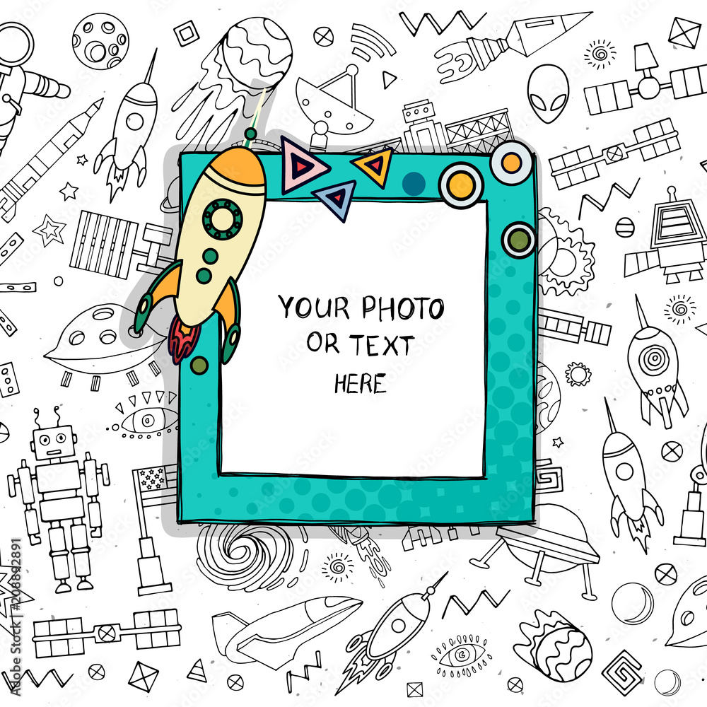 Cartoon style. Decorative vector template frame. This photo frame you ...