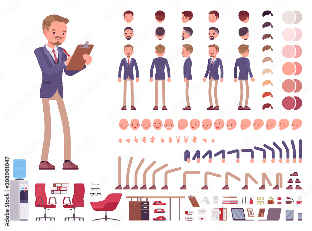 Male office secretary character creation set Stock Vector | Adobe Stock