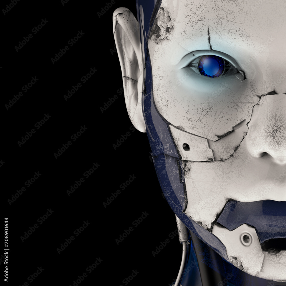 The head of a cyborg on a black background. Stock Illustration | Adobe ...