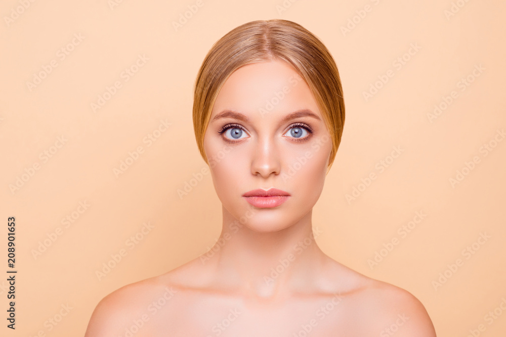 Portrait Of Cute Lovely Girl With Soft Smooth Perfect Skin Plump Lips