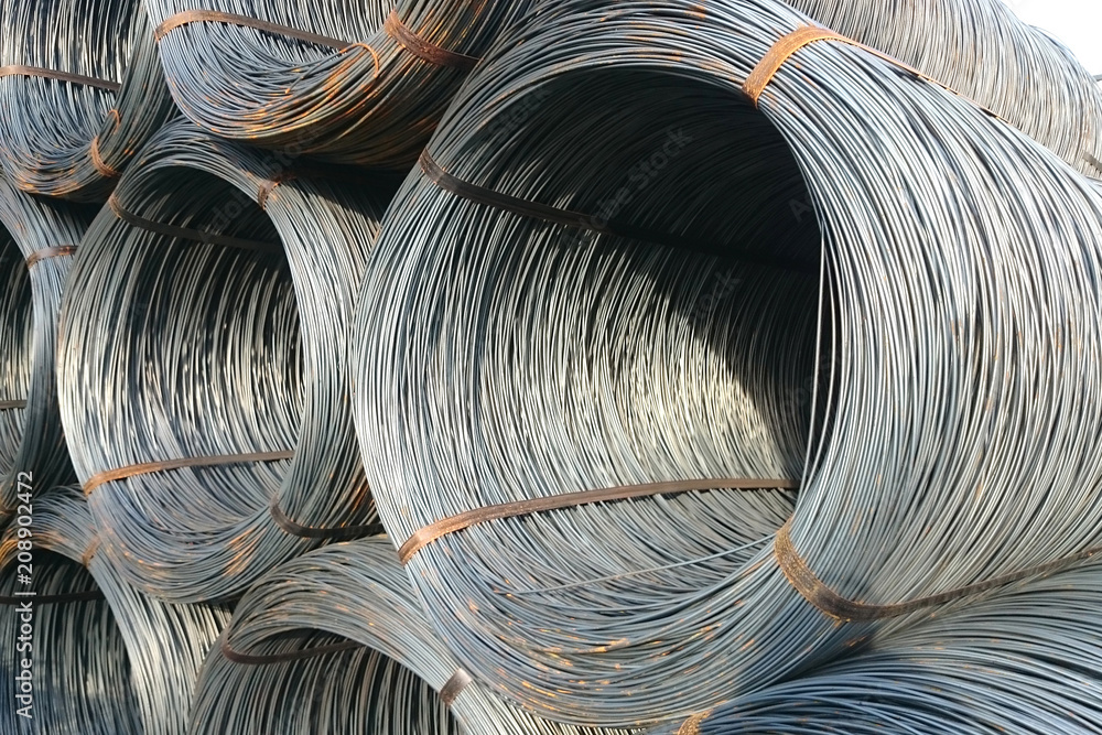 Wire rod is stored in the finished goods warehouse of the metallurgical ...