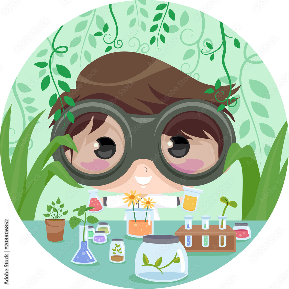 Kid Boy Scientist Plants Illustration Stock Vector | Adobe Stock