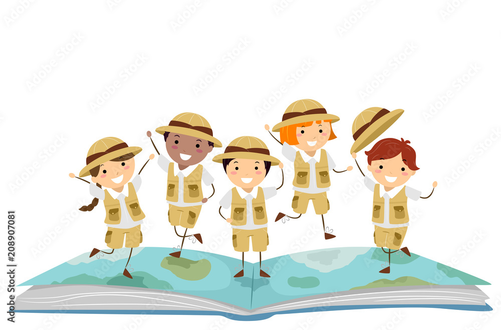 Stickman Kids Story Book Explorer Illustration Stock Vector | Adobe Stock