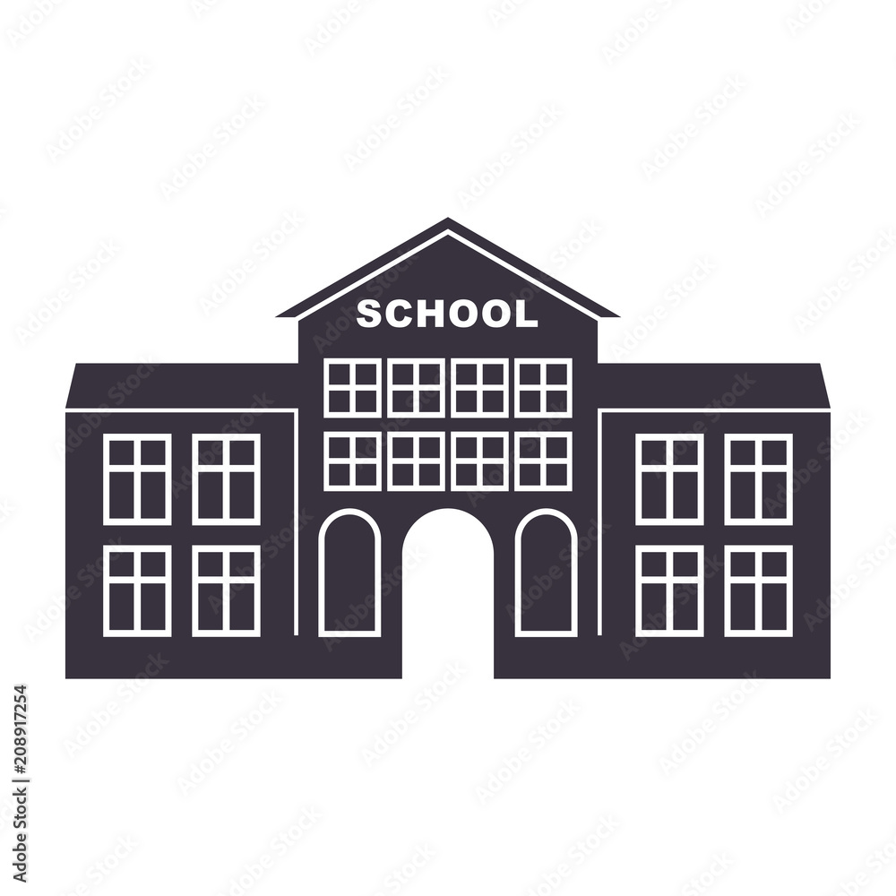 School building retro logo badge. Vintage old school icon. Flat vector ...